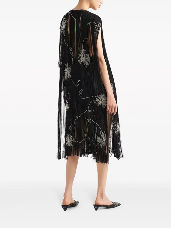 Prada Fringed Embroidered Dress