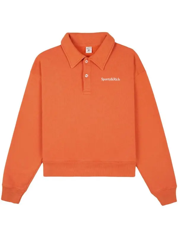 SPORTY & RICH Serif Cotton Polo Top