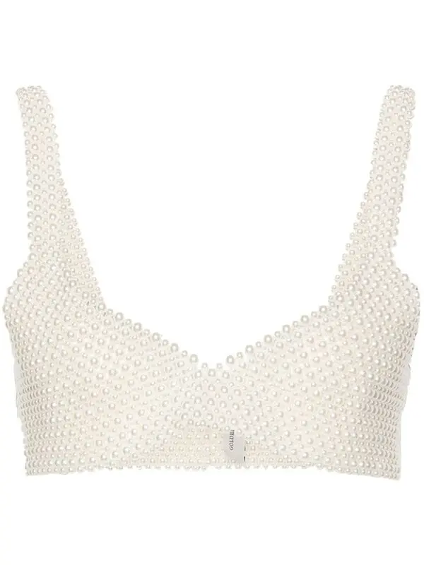 GOLDEN GOOSE Pearl-embellished Bralette Top - Neutrals