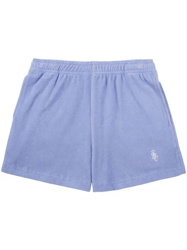 SPORTY & RICH Logo-embroidered Terry-cloth Shorts - Blue