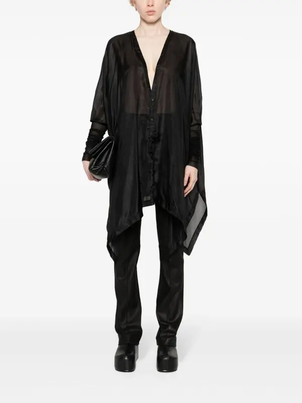 Rick Owens Ribbed-sleeves Silk Shirt