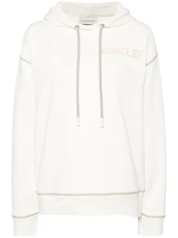 Moncler Logo-embroidered Hoodie - Neutrals