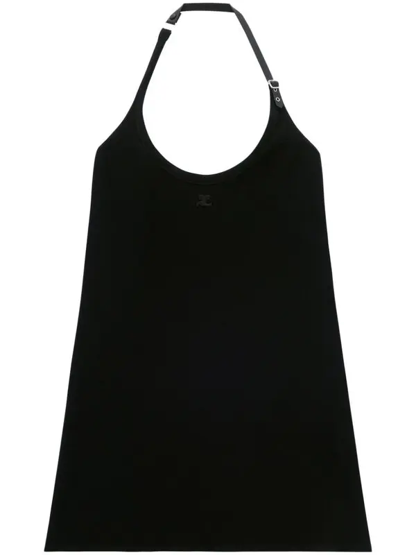COURREGES Logo-patch Halterneck Minidress - Black