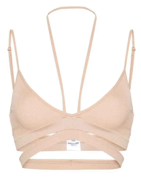 ANDREĀDAMO Ribbed Strappy Halterneck Bra - Neutrals
