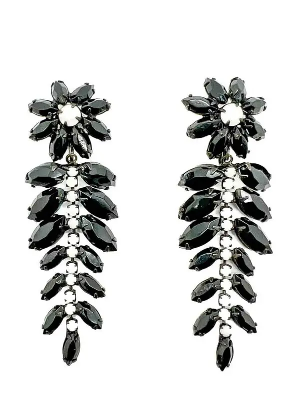 JENNIFER GIBSON JEWELLERY Vintage Hattie Carnegie Monochrome Floral Drop Earrings - Black