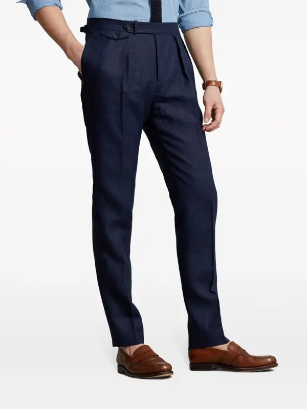 Polo Ralph Lauren Pleat-detail Linen Trousers - Blue