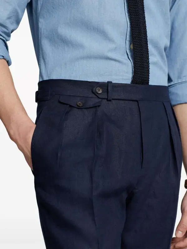 Polo Ralph Lauren Pleat-detail Linen Trousers - Blue