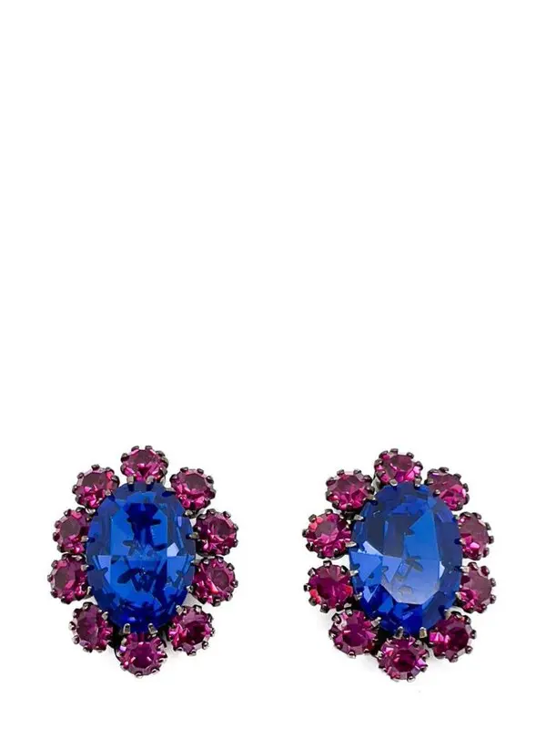 JENNIFER GIBSON JEWELLERY Vintage Crystal Clip On Earrings 1960s - Blue
