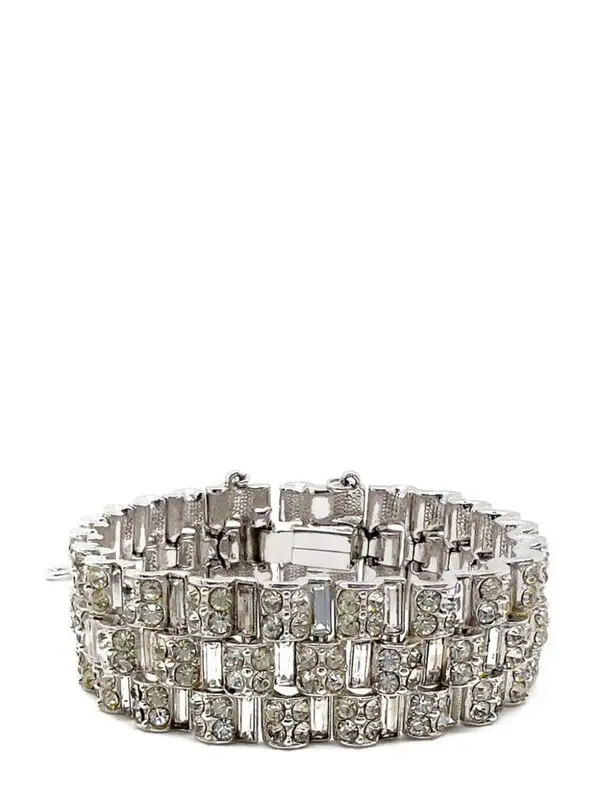 JENNIFER GIBSON JEWELLERY Vintage Deco Style Crystal Tank Track Bracelet - Silver