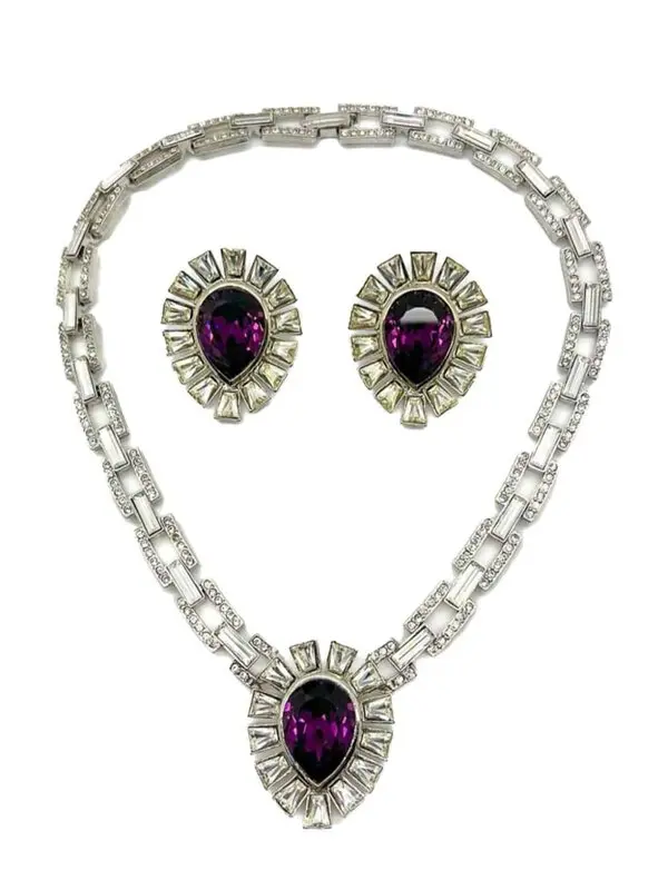 JENNIFER GIBSON JEWELLERY Vintage Amethyst Necklace And Clip On Earrings Set - Purple