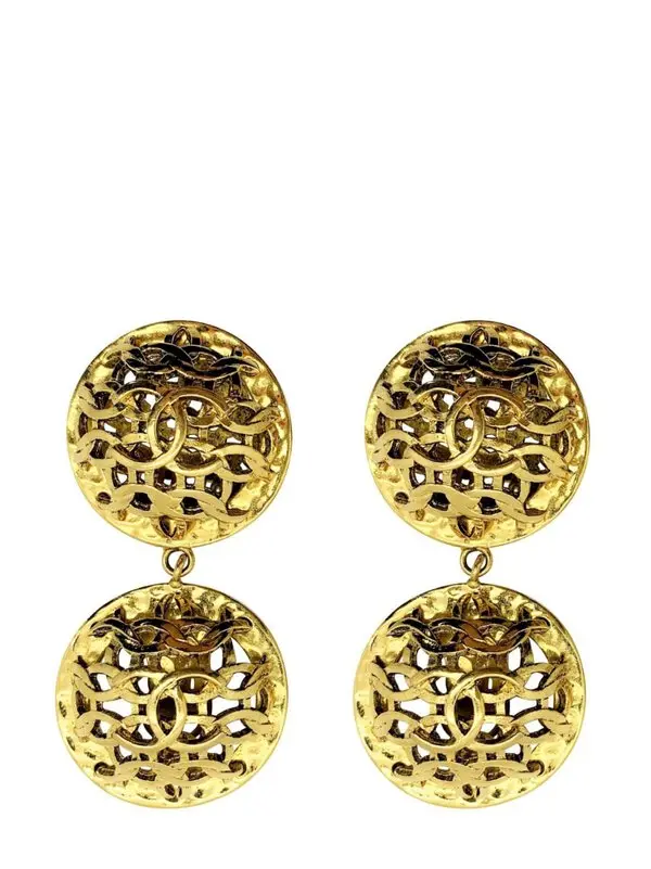 JENNIFER GIBSON JEWELLERY Vintage Chanel Logo Earrings - Gold