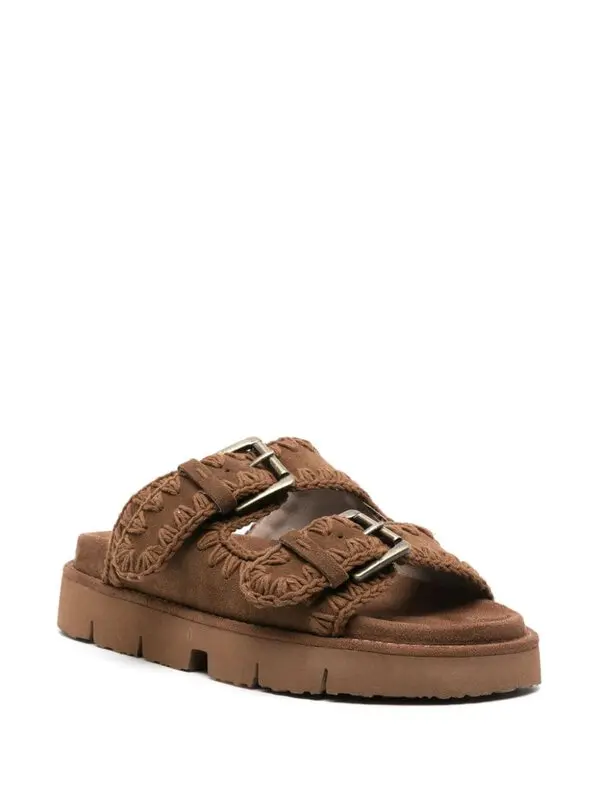 Mou Whipstitch-trim Suede Slides - Brown