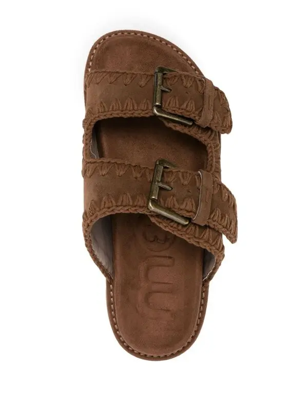 Mou Whipstitch-trim Suede Slides - Brown