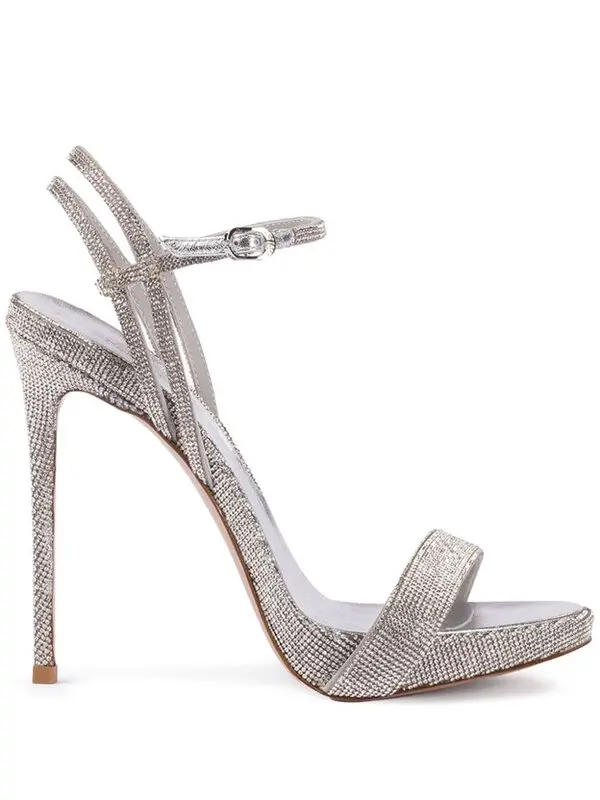 LE SILLA 120mm Gwen Rhinestone-embellished Leather Sandals - Silver