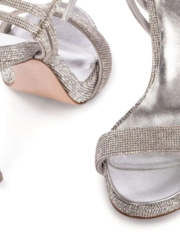 LE SILLA 120mm Gwen Rhinestone-embellished Leather Sandals - Silver