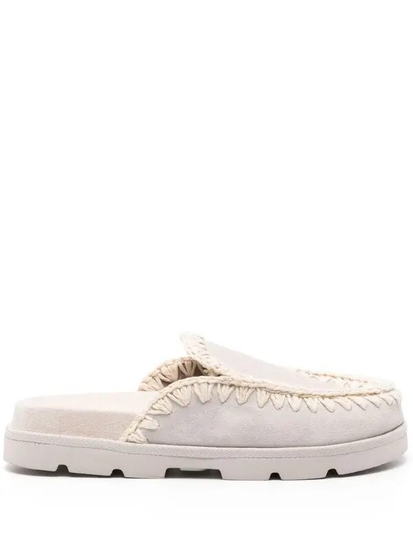 Mou Whipstitch-trim Suede Mules - White