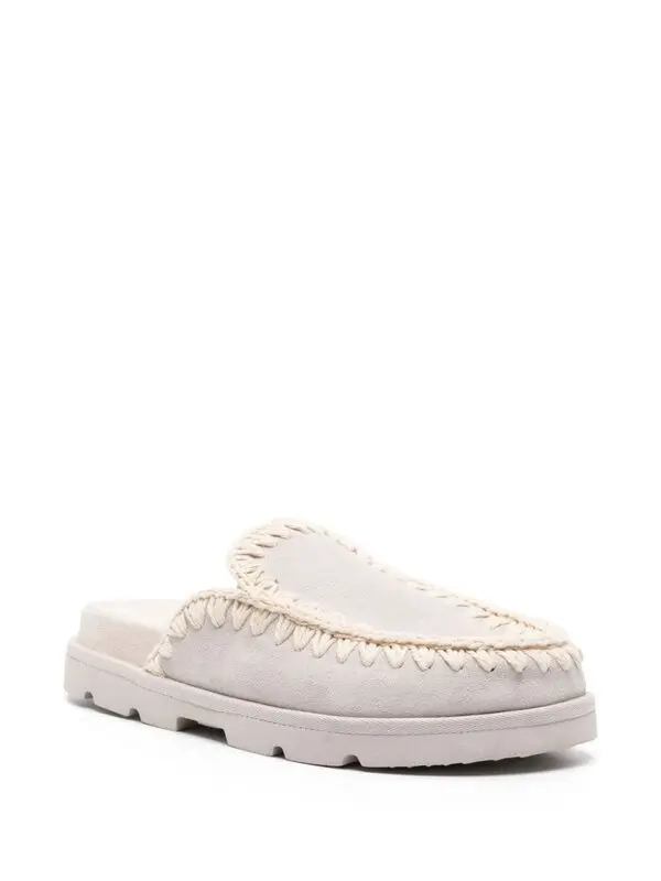 Mou Whipstitch-trim Suede Mules - White