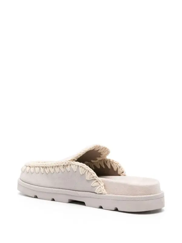 Mou Whipstitch-trim Suede Mules - White