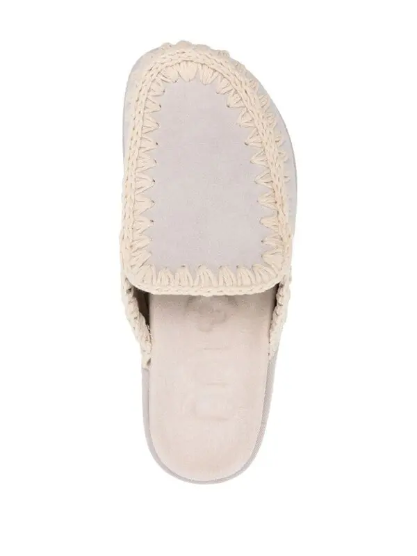 Mou Whipstitch-trim Suede Mules - White