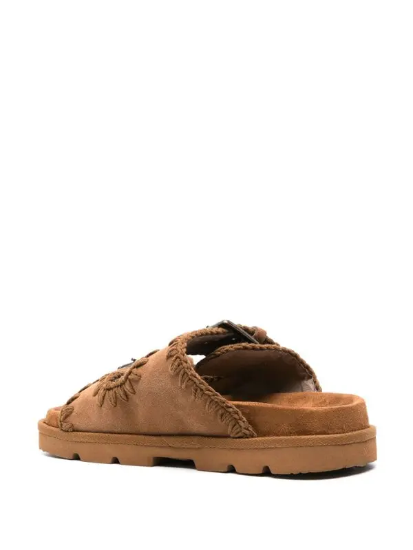 Mou Whipstitch-trim Suede Slides - Brown