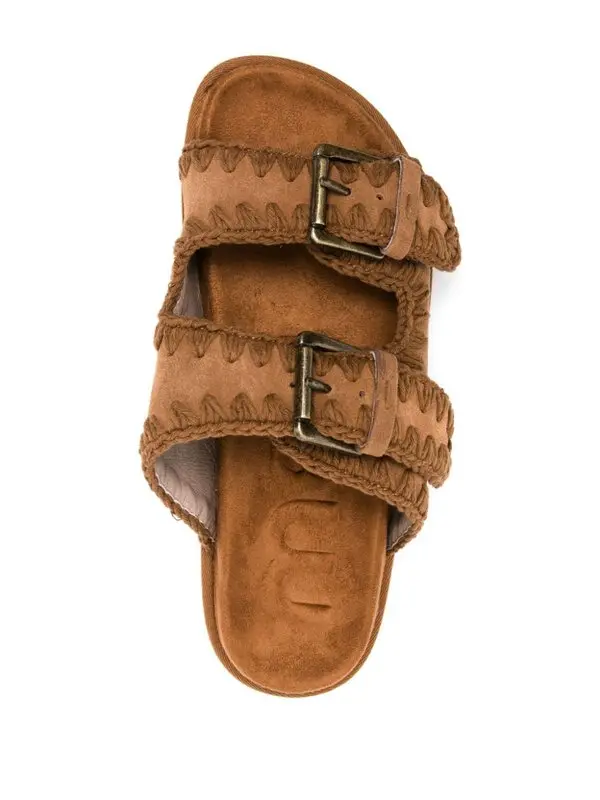 Mou Whipstitch-trim Suede Slides - Brown