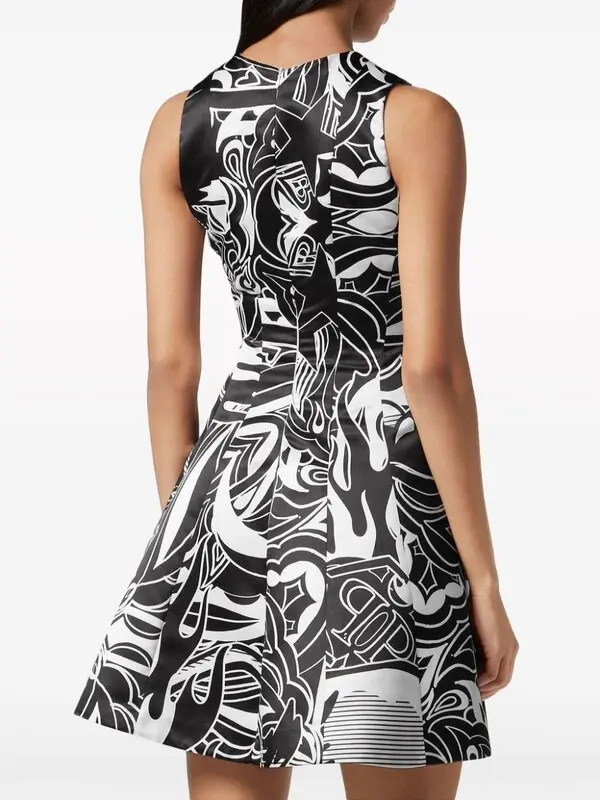 Philipp Plein Graphic-print Duchess Mini Dress - Black