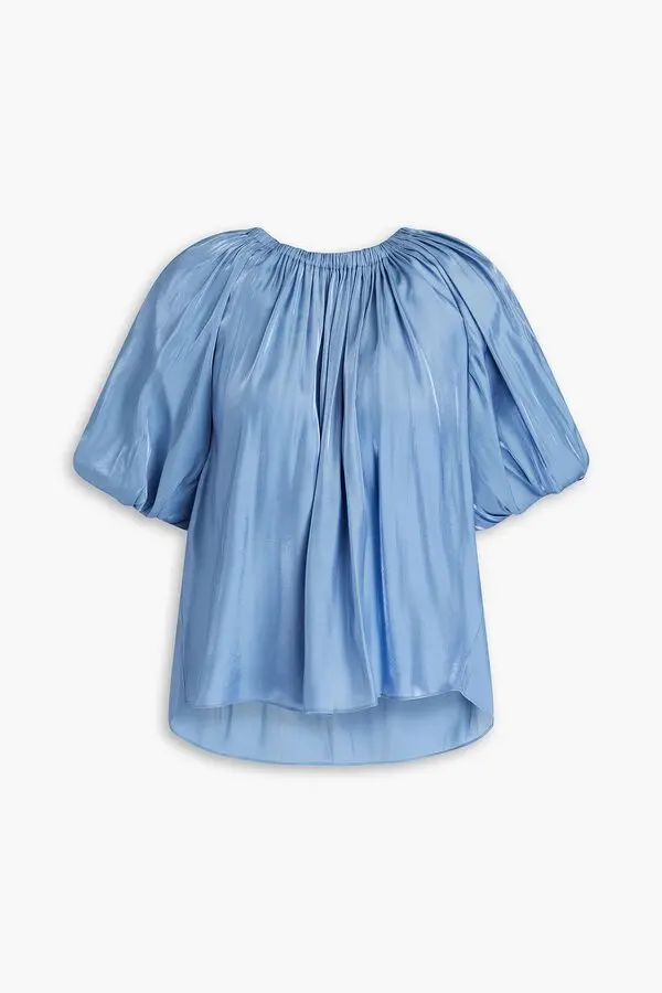 Ulla Johnson Flo Gathered Satin Top - Light Blue