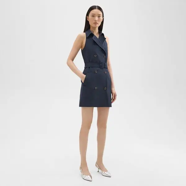 theory halter trench dress Theory Halter Trench Mini Dress In Good Wool In Nocturne Navy - 51% Off
