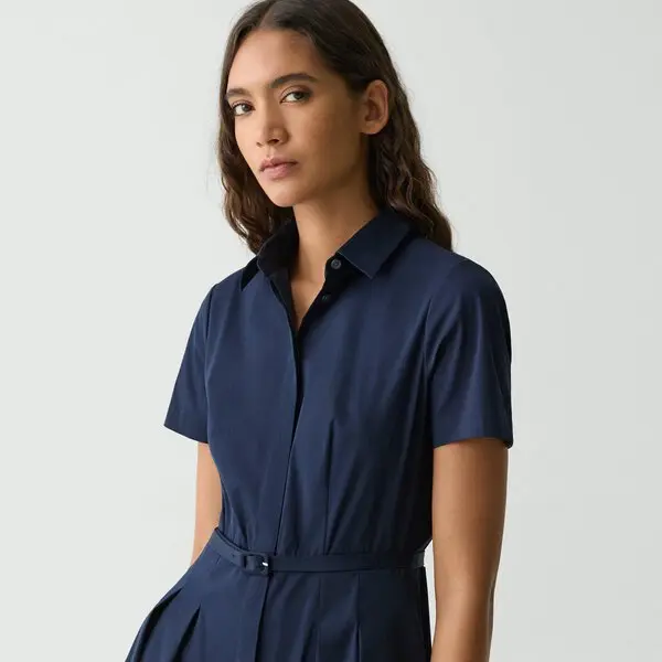 Theory Cotton Shirt Dress With Belted Waist New Navy 40% Off