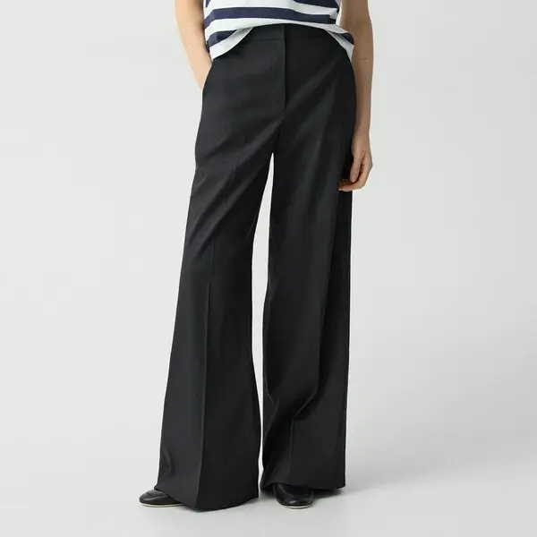 Theory High-waist Wide-leg Linen Trouser - Black