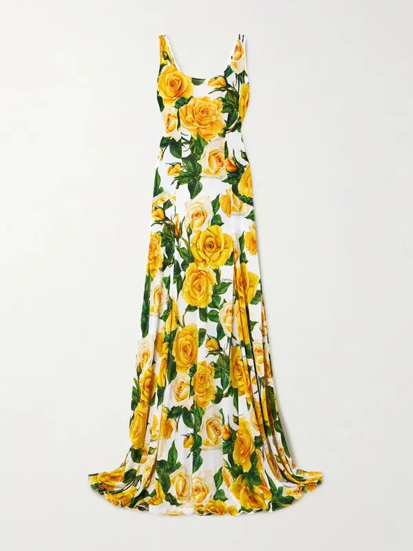 chinese dress ladies Dolce & Gabbana Black Floral Silk Sleeveless Long Gown Dress