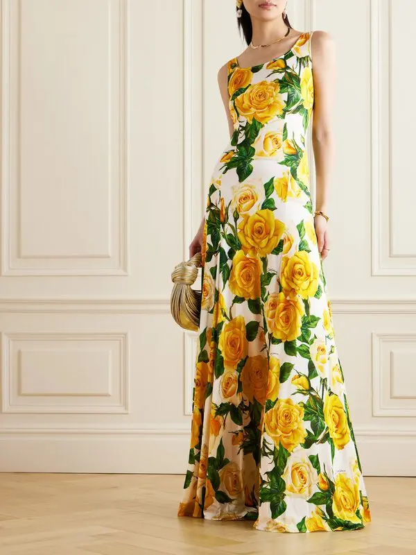 Dolce Gabbana Floral-Print Maxi Dress In Yellow 50% Off