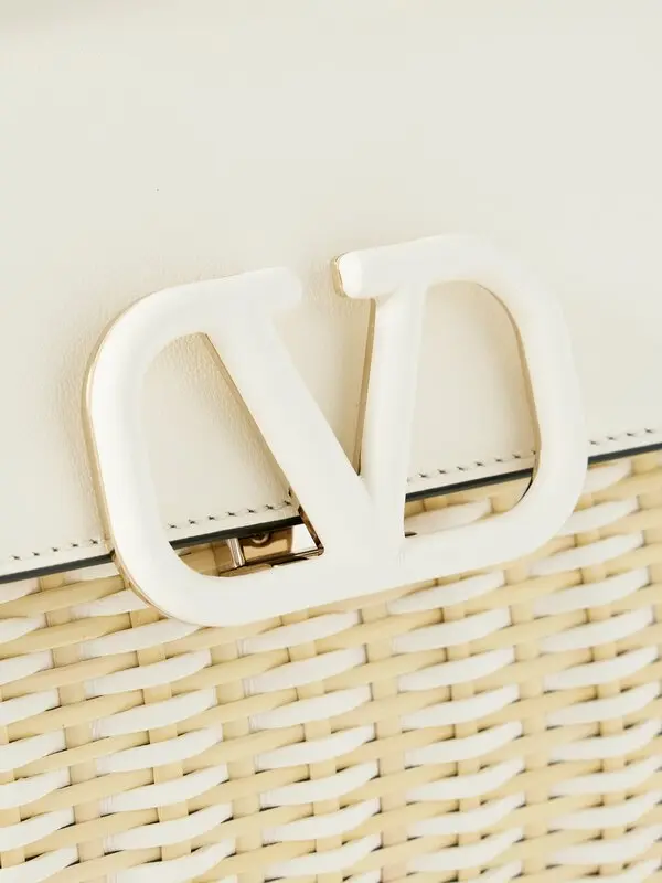 Valentino Garavani Vsling Small Raffia And Leather Shoulder Bag