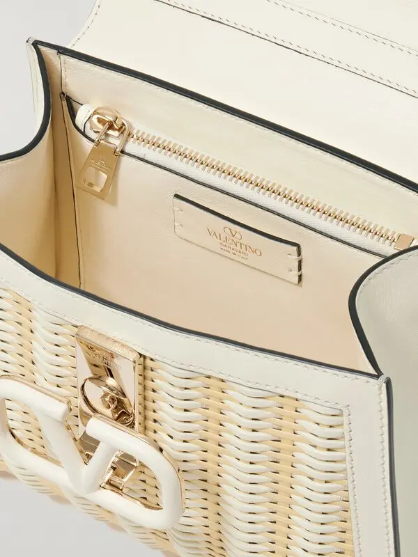 Valentino Garavani Vsling Small Raffia And Leather Shoulder Bag