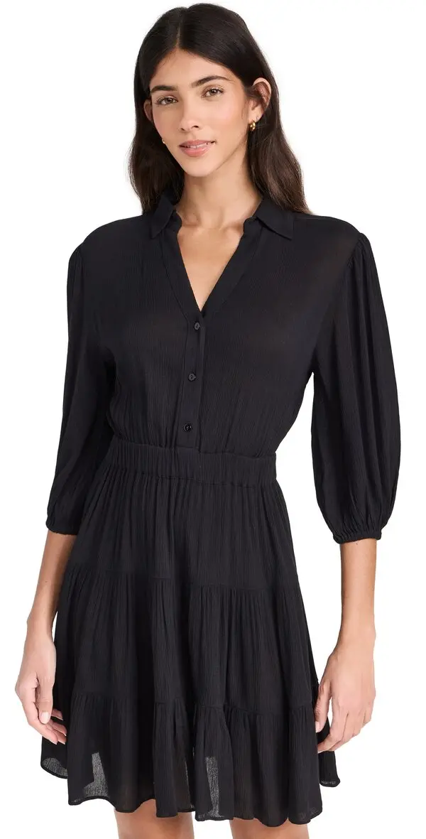 Playa Lucila Collared Gauze Mini Dress - Black
