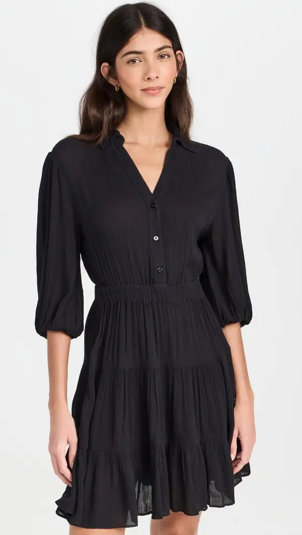 Playa Lucila Collared Gauze Mini Dress - Black