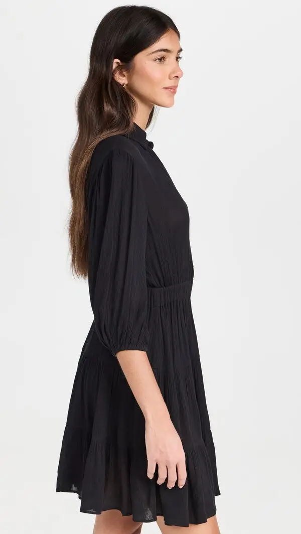 Playa Lucila Collared Gauze Mini Dress - Black