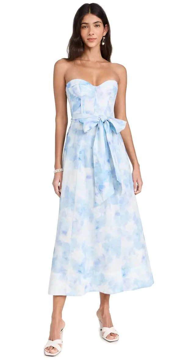 blue tie dye midi dress Women's Tamara Dress in Blue Aura Cloud Wash by YFB main image 1