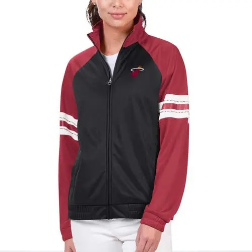 G-III 4HER BY CARL BANKS Miami Heat Main Player Raglan Rhinestone Full-zip Track Jacket - Black