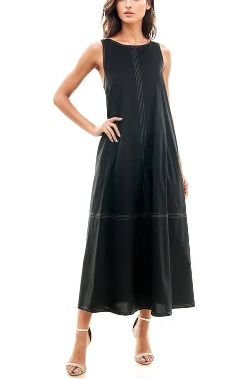 knee length dresses for ladies Brodi Long Sleeve Printed Black & Tan Midi Dress – Mara Blak
