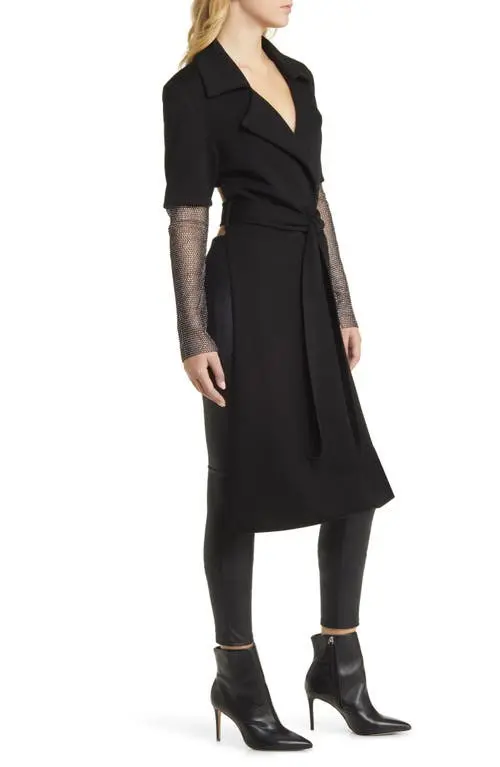 AZALEA WANG Rhinestone Tie Waist Long Sleeve Blazer Dress