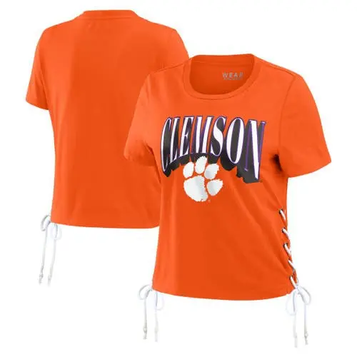 WEAR BY ERIN ANDREWS Clemson Tigers Side Lace-up Cropped T-shirt - Orange