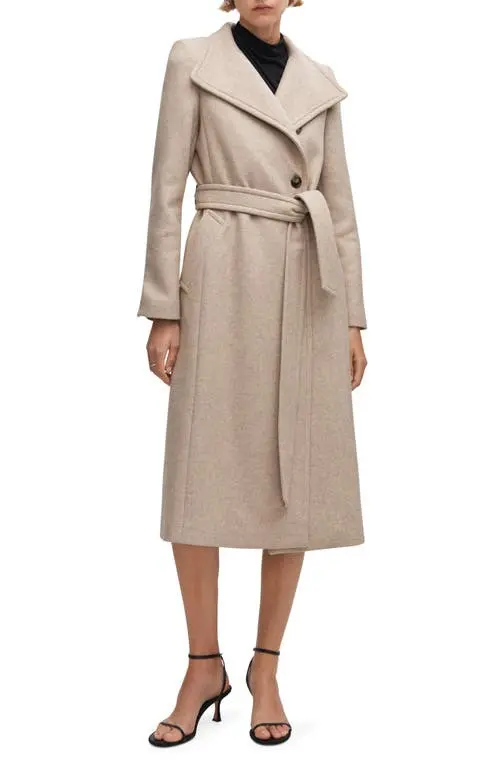 Mango Longline Wool-blend Belted Coat