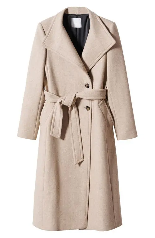 Mango Longline Wool-blend Belted Coat