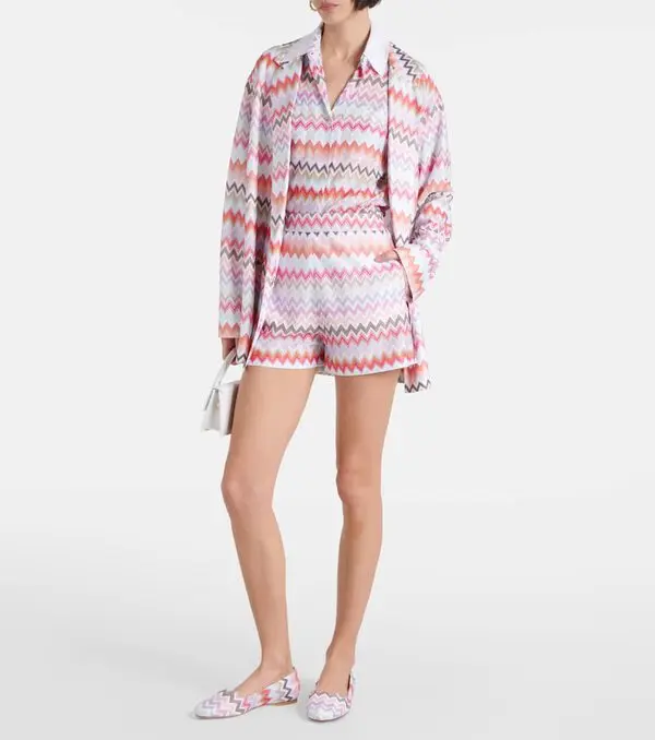 Missoni Zig Zag Pointed Toe Ballet Flats - Pink