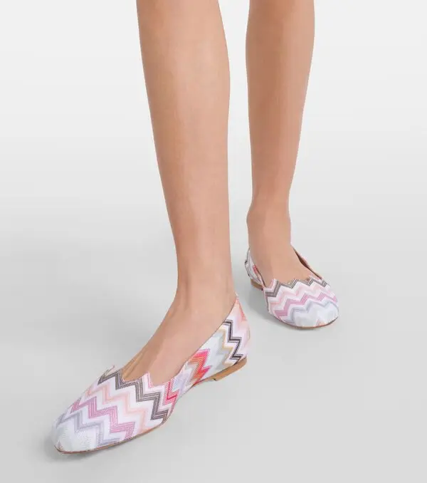 Missoni Zig Zag Pointed Toe Ballet Flats - Pink