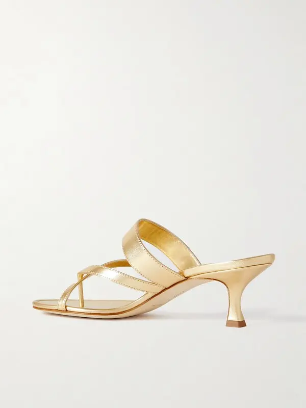 Manolo Blahnik Susa 50 Metallic Leather Sandals - Gold