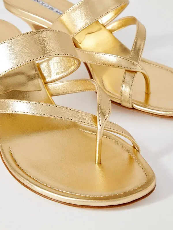 Manolo Blahnik Susa 50 Metallic Leather Sandals - Gold