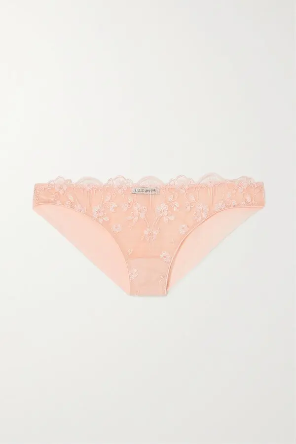 I.D. Sarrieri Net Sustain Loulou Embroidered Tulle Brazilian Briefs - Pink