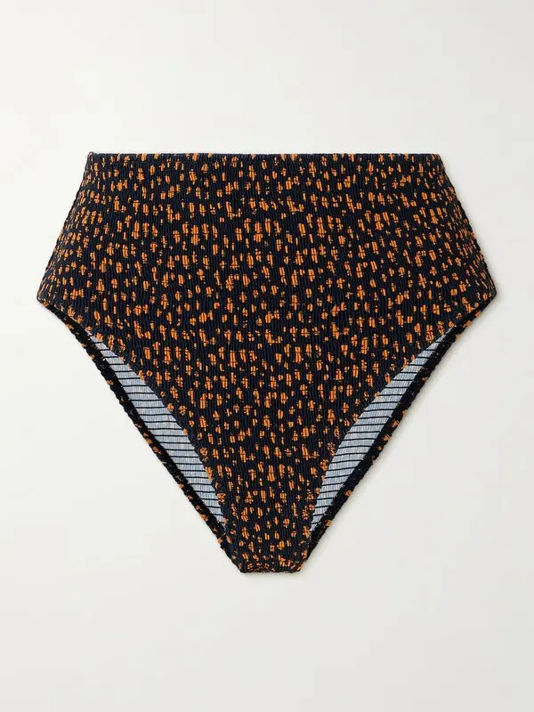 TOTEME Shirred Printed Stretch Recycled Bikini Briefs - Brown
